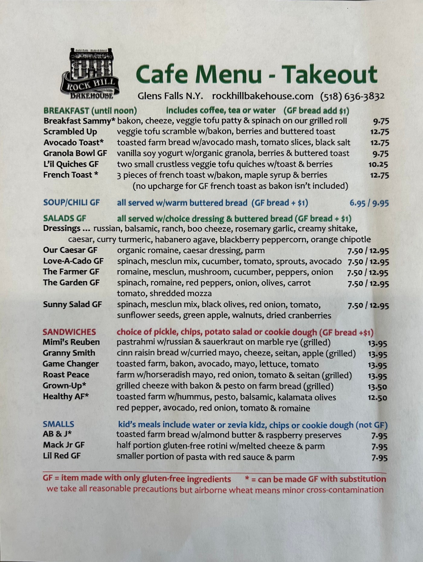 Menu – Rock Hill Bakehouse & Cafe