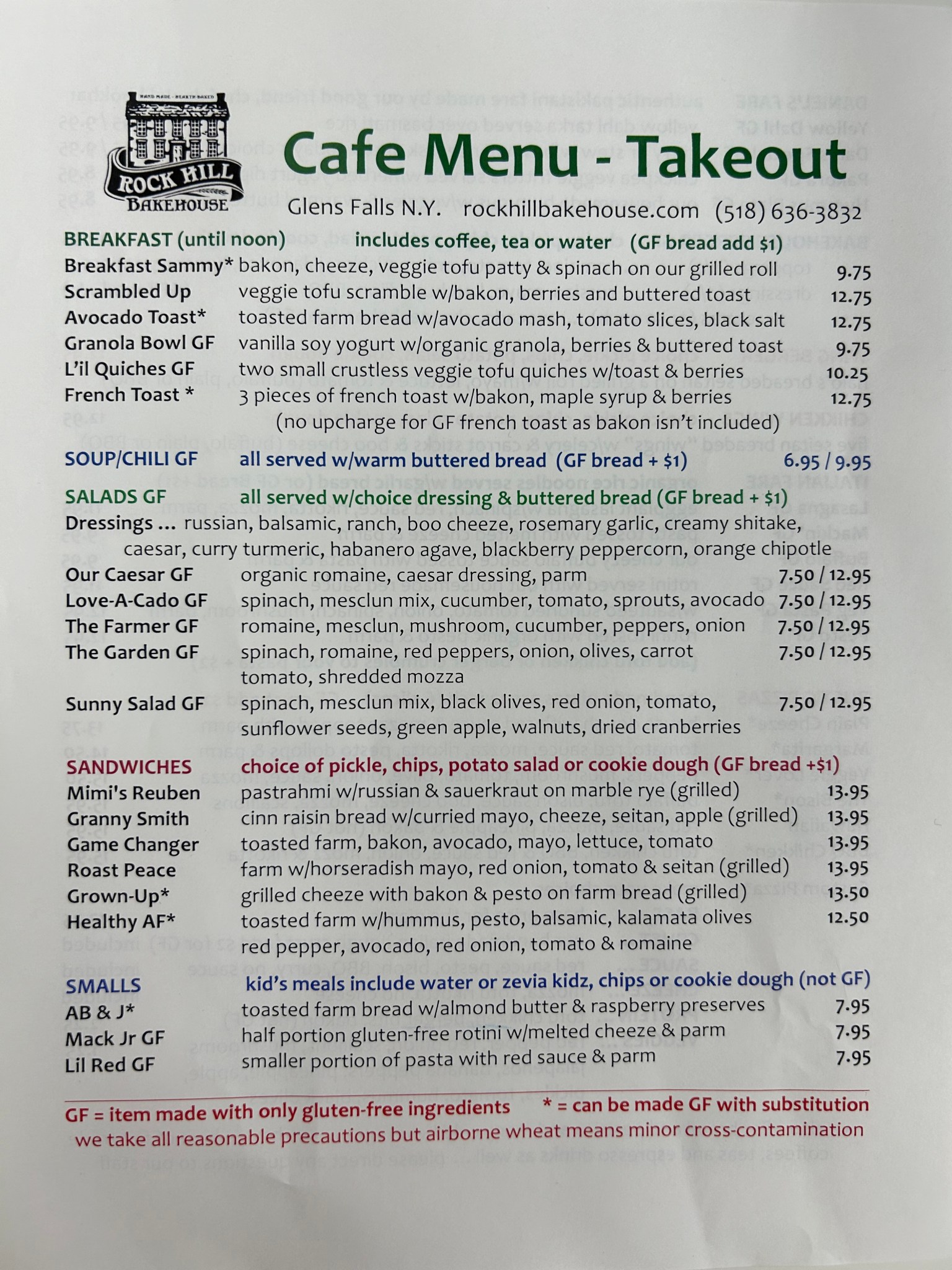 Menu – Rock Hill Bakehouse & Cafe